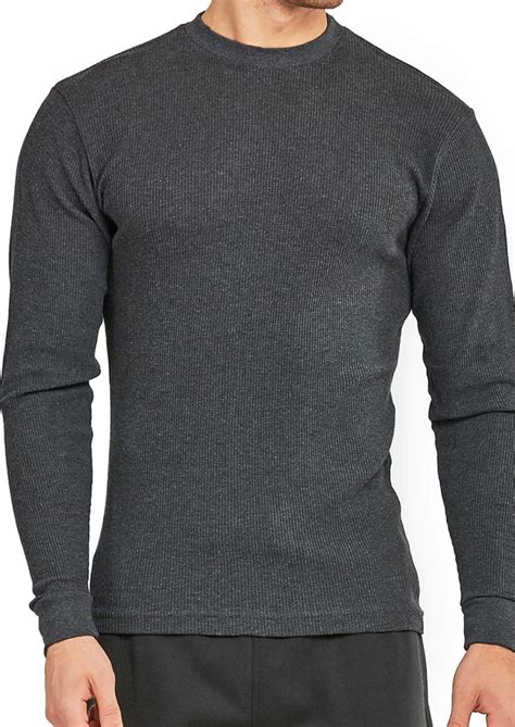 Mens Heavyweight Waffle Shirt Cotton Long Sleeve Thermal Top Charcoal Gray Xl 1 Pack