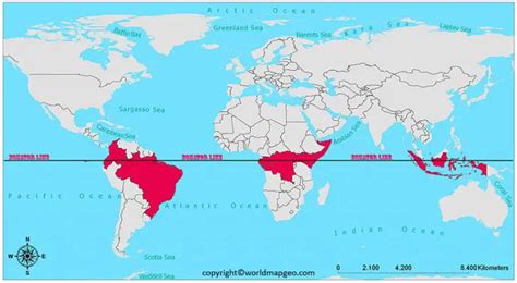 World Map With Equator Countries And Prime Meridian