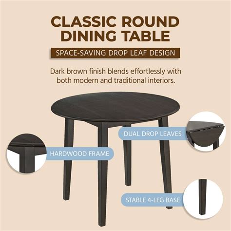 Rome Oak Hinged Drop Leaf Dining Table 22 To 36 Inch Round Tabletop