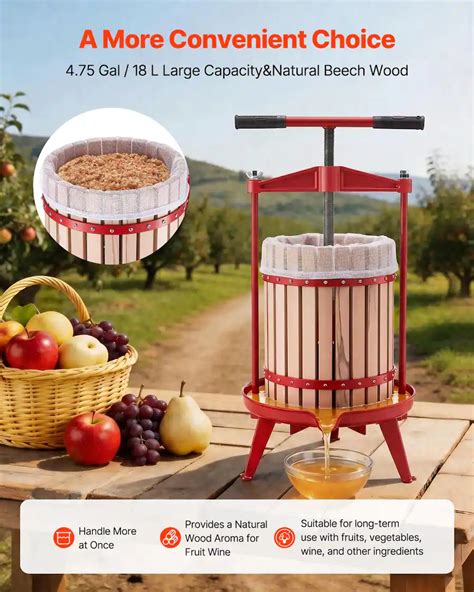 Vevor Fruit Wine Press 475gal18l Manual Juice Maker Solid Beech