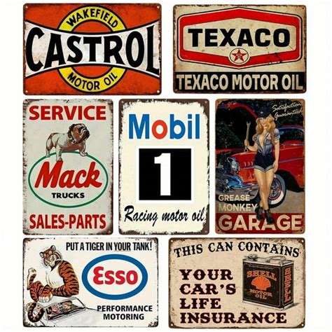 7pcs Vintage Metal Garage Signs Set Hanging Gas Station Tin Signs