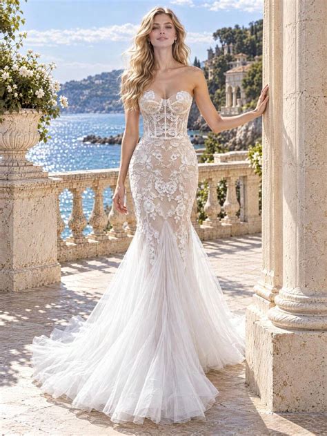Youkefeier Elegant Luxury Strapless Waist Cinching Slimming Mermaid