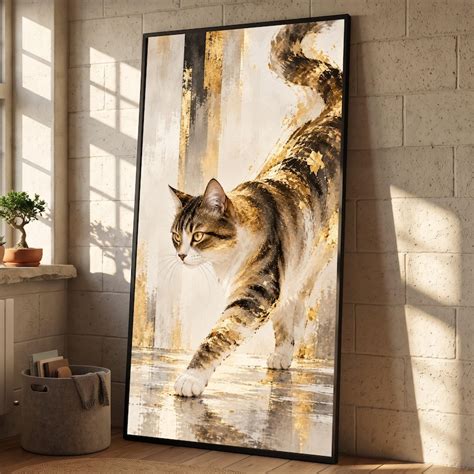 Majestic Tabby Cat Canvas Golden Abstract Cat Art Feline Wall