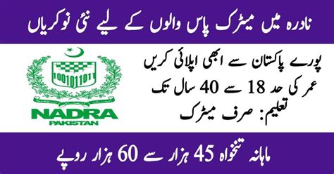 NADRA Jobs For Matric Pass 2025 Apply For Entry Level Government Posts