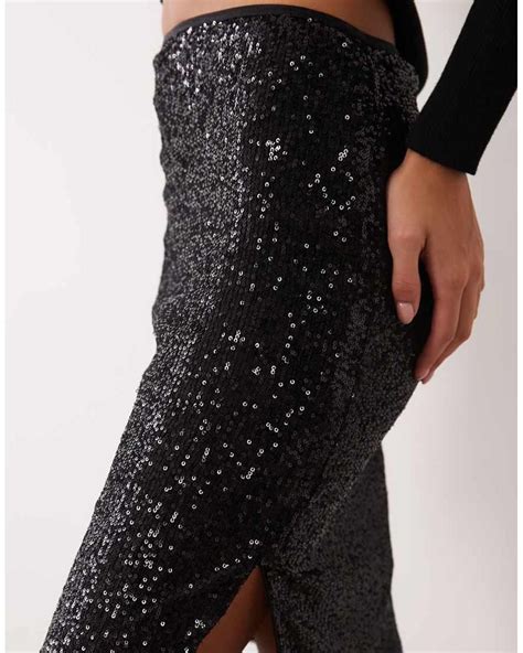 Asos Allover Sequin Pencil Midi Skirt In Black Lyst Uk