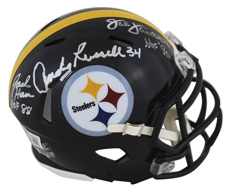 Jack Ham Andy Russell And Jack Lambert Signed Steelers Speed Mini Helmet