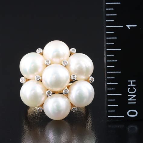 14k Pearl And Diamond Cluster Ring Ebth