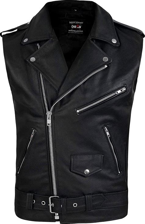 Defy Challenge Your Fear Leather Motorbike Vest Black L Inner