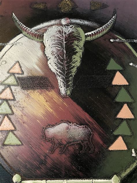 Original James Eagle 40x30 Southwestern Art Buffalo Skull Mixed Media