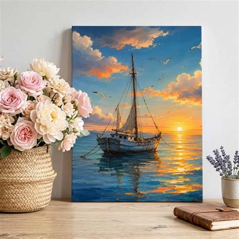 Canvas Wall Art Ocean Sailboat Canvas Art Print Summer Coastal Blue