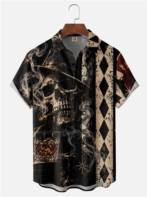 Moisture Wicking Halloween Skull Cigar Geometric Stripe Print Chest