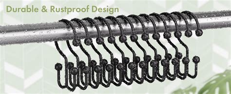 Amazer Black Shower Curtain Hooks 12pcs Minimalist Simple