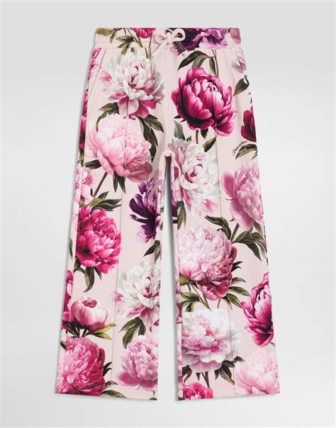 Peony Print Fleece Trousers In Multicolor For Girls Dolceandgabbana® Us