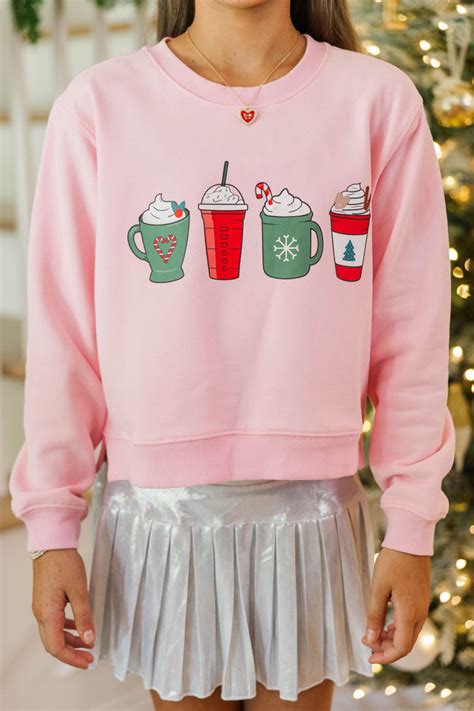 Girls Cup Of Cheer Pink Graphic Sweatshirt Shop The Mint