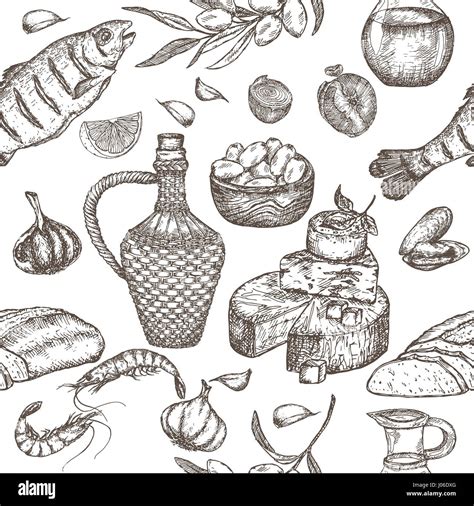 Mediterranean Food Seamless Pattern Stock Vector Images Alamy
