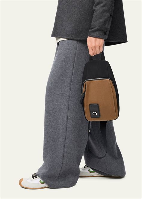 Loewe Mens Flex Canvas And Suede Sling Bag Bergdorf Goodman