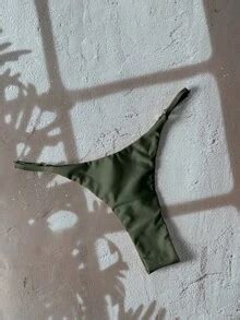 Shein Swim 1pc Womens Solid Color Thong Bikini Bottom Minimalist