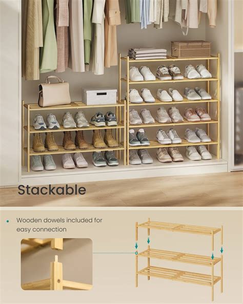 Songmics Home Bamboo Shoe Rack For Closet Stackable Shoe Oragnizer