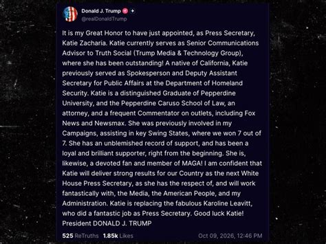 Donald Trump Announces Katie Zacharia As New White House Press Secretary