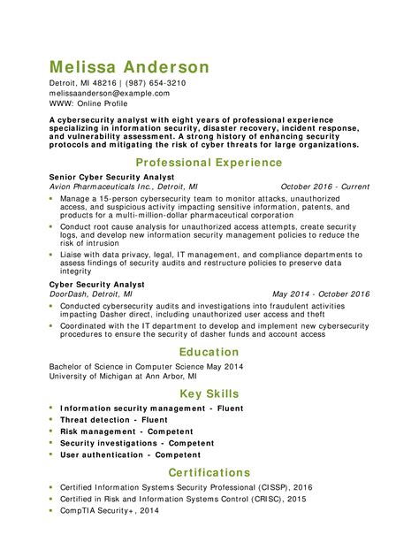 25 Best Cybersecurity Resume Examples And Templates For 2026