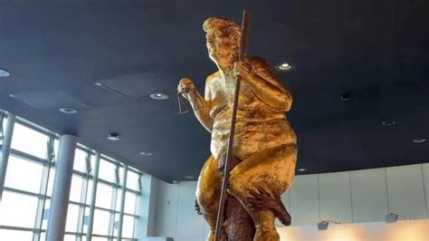 Naked Gold Trump Statue Unveiled At European Parliament