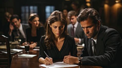 Premium AI Image A Man And Woman Signing A Document In A Conference Room