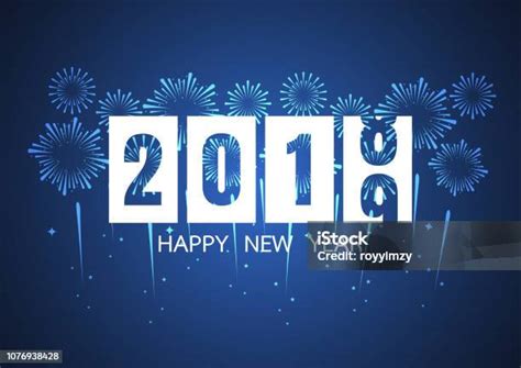 행복 한 새 해 2019입니다 축 하 파티 그리고 새 해 이벤트에 대 한 어두운 배경에 불꽃 벡터 일러스트 레이 션 12월 31
