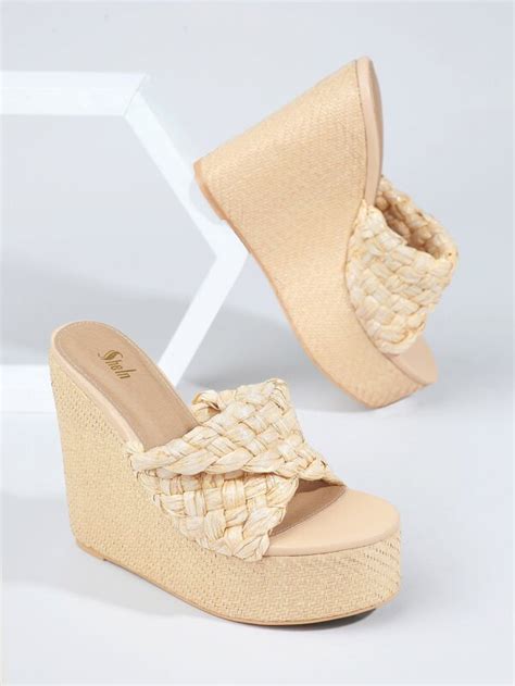 Woven Straw Slip On Platform Mules Shein Usa