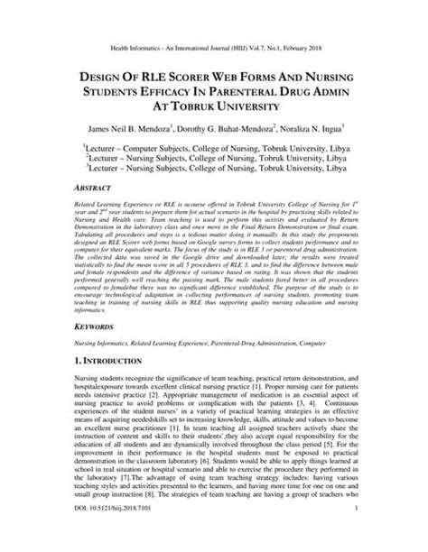 Design Of Rle Scorer Web Forms And Nursing Students Efficacy In
