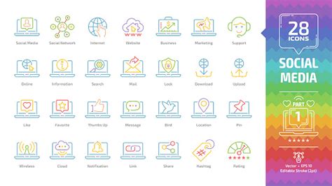 Licône De Contour De Couleur De Réseau De Médias Sociaux A Placé La