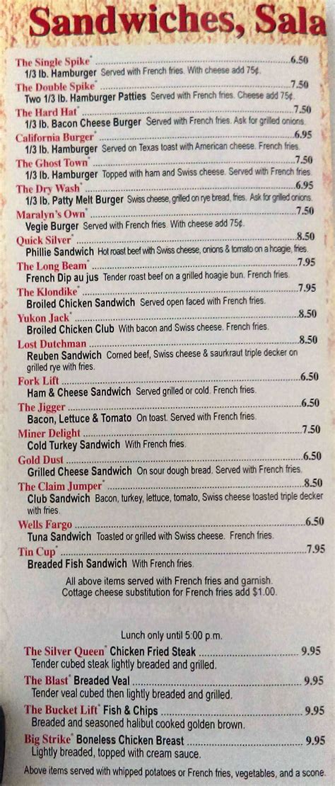 Midvale Mining Cafe Menu Sandwiches Salads Slc Menu