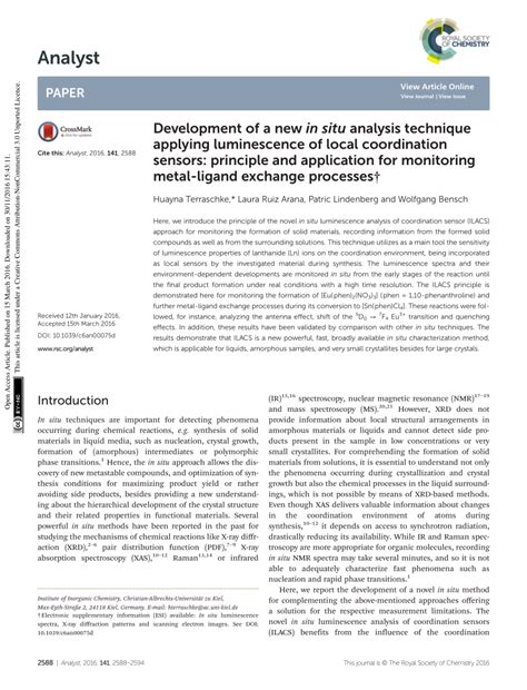 Pdf Development Of A New In Situ Analysis Technique Applying Luminescence Of Local
