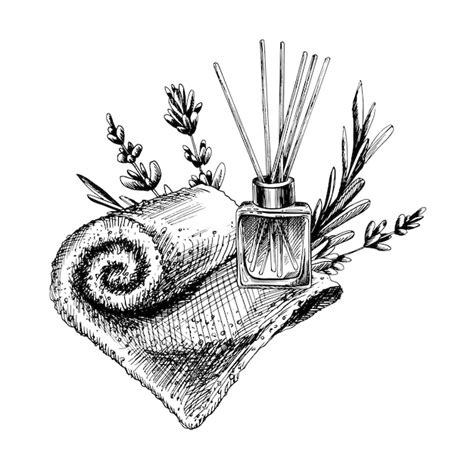 Premium Vector Aroma Diffuser Towel With Lavender Flowers Hand Drawn Illustration Eps Graphic