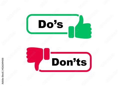 Do and don't. Do's and don'ts icons. Positive and negative symbols ...