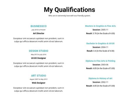 Summary Of Qualifications Html5 Template By Nicepage