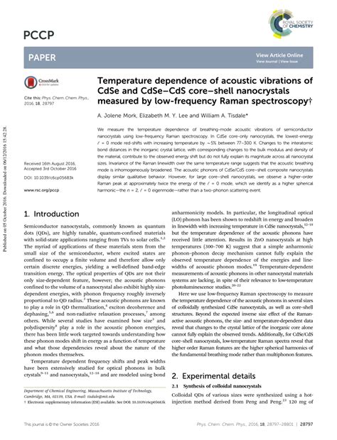 Pdf Temperature Dependence Of Acoustic Vibrations Of Cdse And Cdse Cds Core Shell Nanocrystals