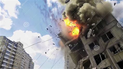 Dramatic Building Explosion In Urban Area Stock Image Image Of