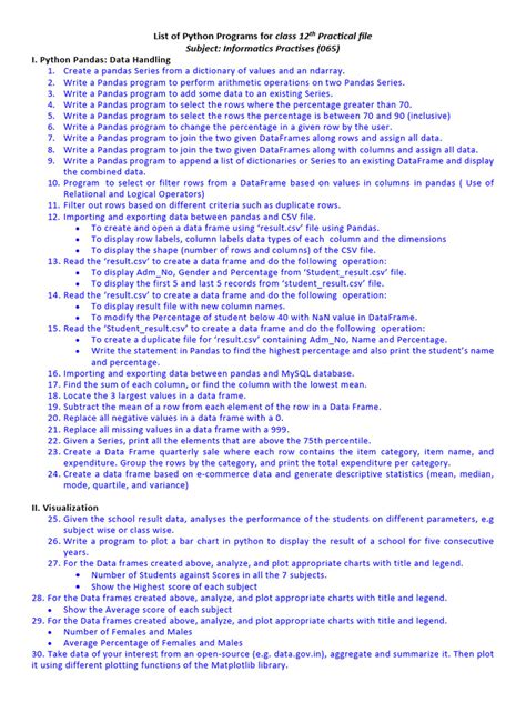 List Of Python Programs For Class 12th Practical File Pdf Comma Separated Values Mean