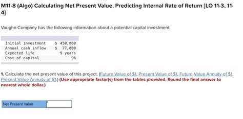 solved m11 8 algo calculating net present value