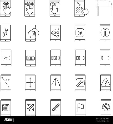 Smartphone Linear Icons Set Internet Connection Data Transfer Apps Communication Thin Line