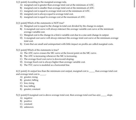Solved 1 [1 Point] According To The Marginal Average Rule