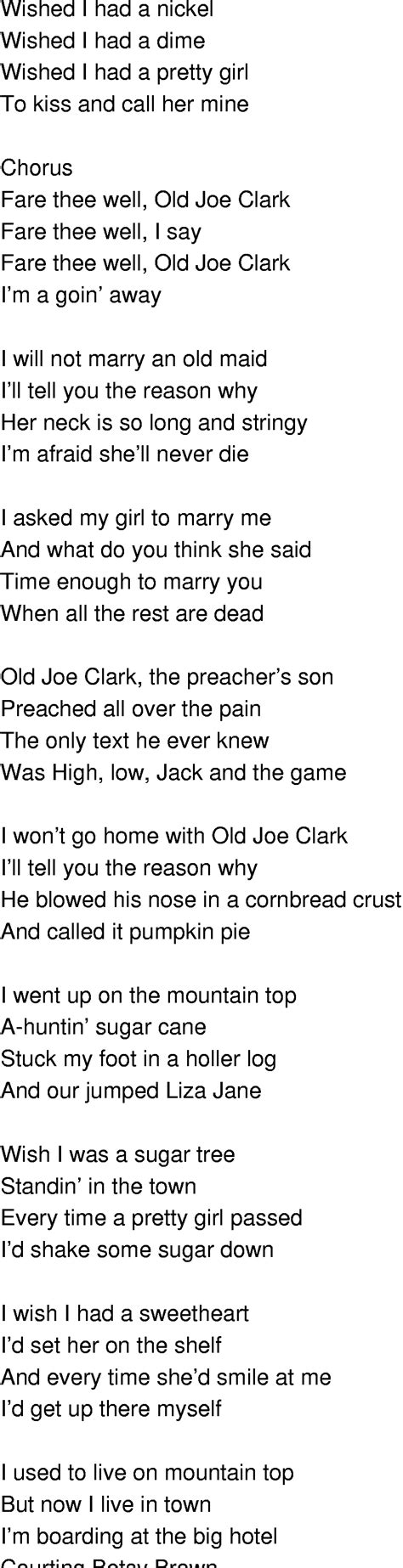 Old Time Song Lyrics Old Joe Clark