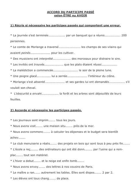 Accord Du Participe Passé Exercices Cm2 Esam Solidarity