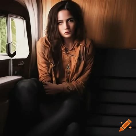Portrait Of A Young Actress With Messy Hair And Orange Plaid Shirt On