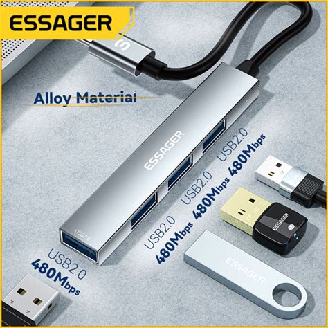 Essager Kabel Usb C 4 In 1 Usb Hub 2 0 Splitter Kecepatan Tinggi Tipe