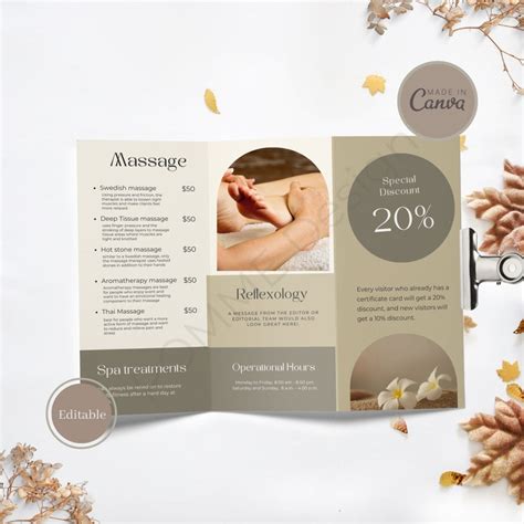 Massage Trifold Brochure I Massage Therapist Brochure Printable