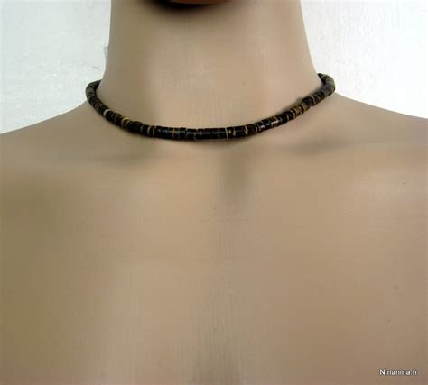 Collier Homme Perles Coco Et Acier Inoxydable Ninanina