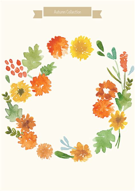 유토이미지 일러스트레이션 가을수채화 국화 리스