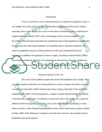 Statistical Analysis Of The T Test Book Report Review