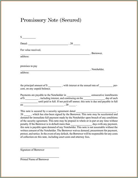 Promissory Note Template Free Word